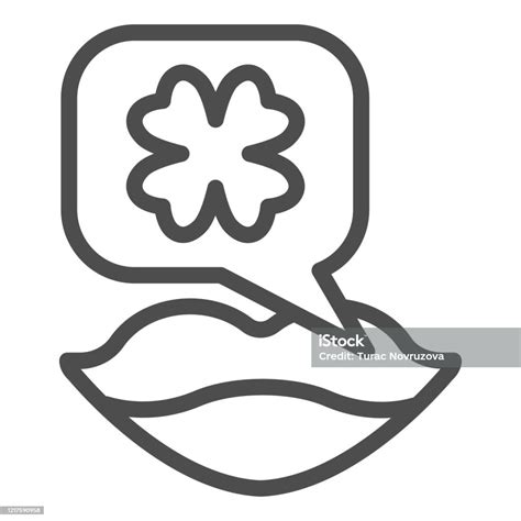 嘴唇和三葉草線圖示女性嘴和對話氣泡與三葉草輪廓樣式象形圖在白色背景聖派翠克日標誌移動概念和網路設計向量圖形向量圖形及更多brand Name