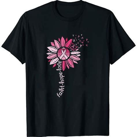 Faith Hope Love Women Breast Cancer Awareness Pink Sunflower Short