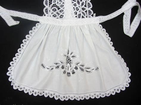 Uniquevictorian White Cotton Battenburg Lace V Neck Bib Apron Etsy