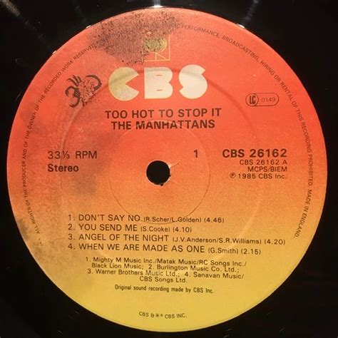 Manhattans Too Hot To Stop It Vinyl Lp 1985 Uk Original Hhv
