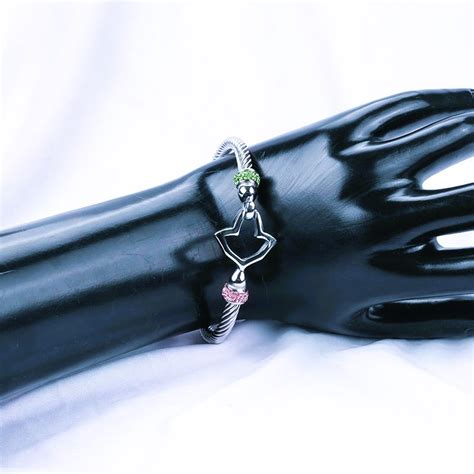 Elegant Ivy Pink And Green Rhinestone Cable Bracelet Silver Can You