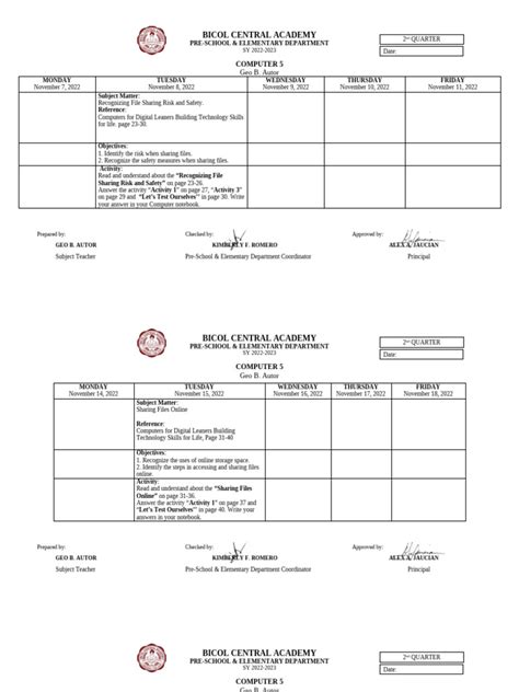 Lesson Plan Computer 5 Pdf Learning Communication