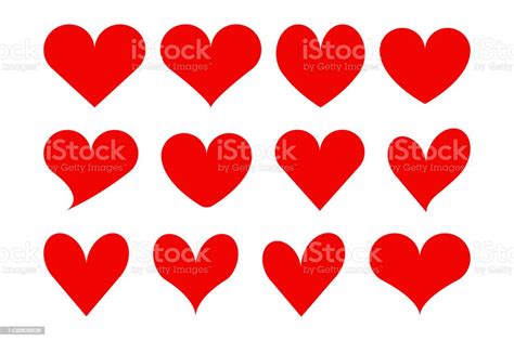 빨간 심장 아이콘의 집합입니다 흰색 배경에 하트 모양입니다 사랑의 상징 플랫 하트 실루엣 벡터 발렌타인 데이 벡터 그림 개념에 대한 스톡 벡터 아트 및 기타 이미지 Istock