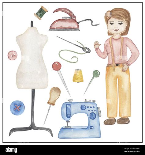 Watercolor Tailor Clipart Hand Drawn Illustration Tailor Working