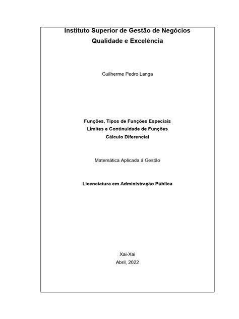 Valerio F Mangue Resolucao De Trabalho De Mapg Isgn 2022 Pdf Função Matemática Matemática