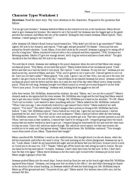 Character Types Worksheet 1 Download Free Pdf Leisure