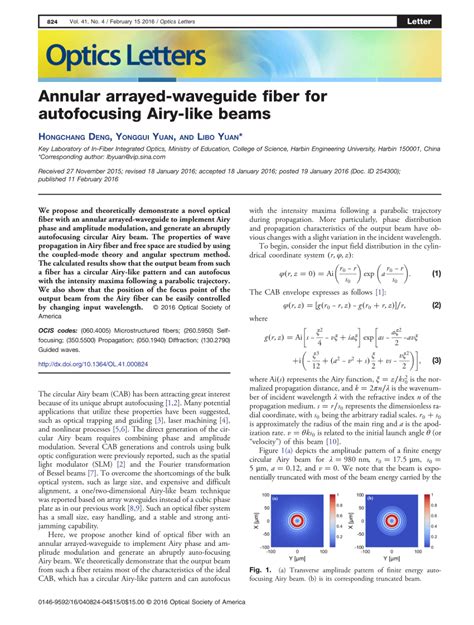 Pdf Annular Arrayed Waveguide Fiber For Autofocusing Airy Like Beams
