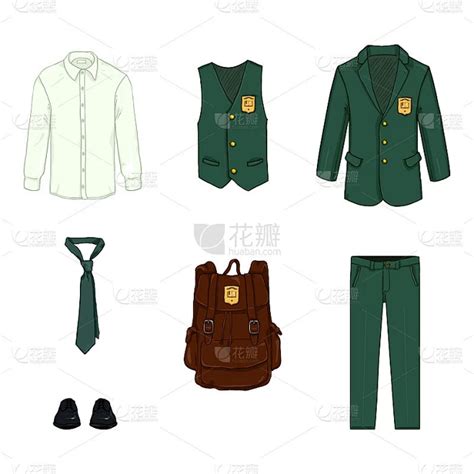 矢量卡通一套校服衣服和配件。素材 花瓣网