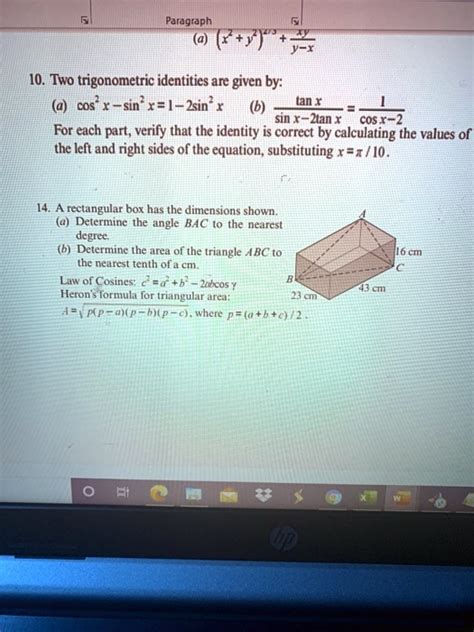 Paragraph 10 Two Trigonometric Identities Are Given By Cos X Sin Rl