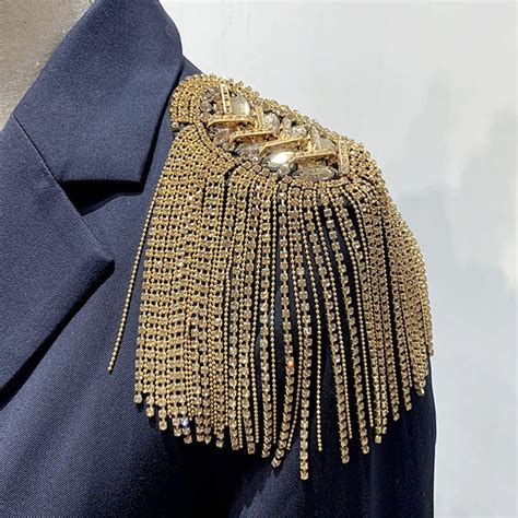 Abaodam 1 Pair Gold Tassel Epaulet Rhinestone Shoulder Board Costume