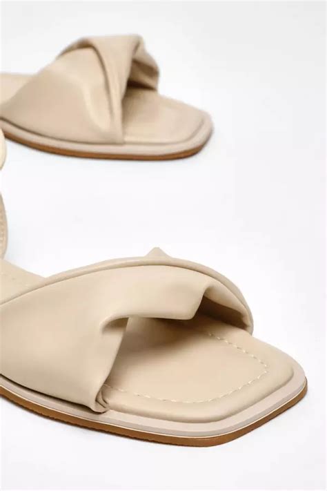 Nude Faux Leather Twist Front Flat Sandals Quiz Clothing
