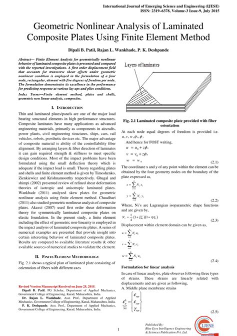Pdf Geometric Nonlinear Analysis Of Laminated Composite Plates Using