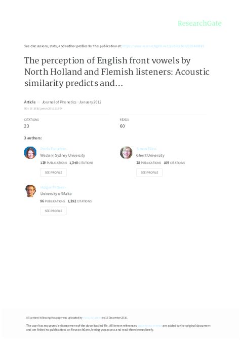 Pdf The Perception Of English Front Vowels By North Holland And Flemish Listeners Acoustic