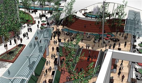 现代下沉商业广场建筑精细模型su模型下载 光辉城市