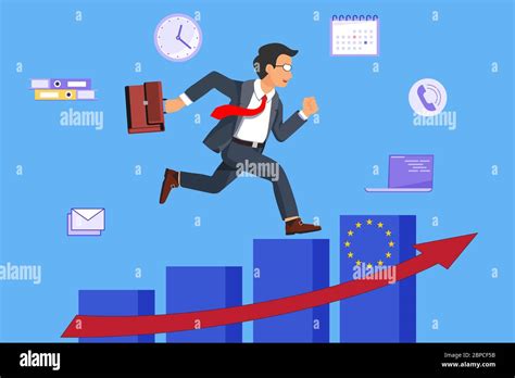 Businessman Runs And Hurries On The Growing Bar Chart Graph Diagram