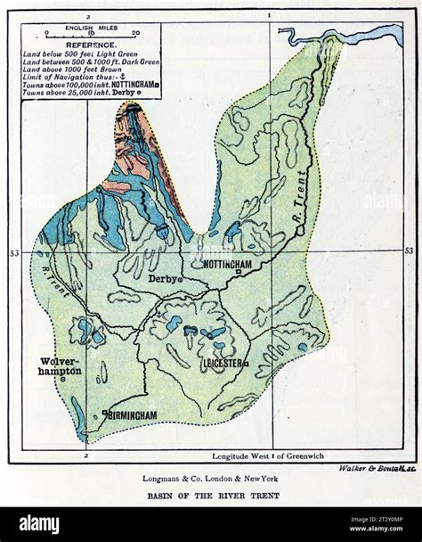 Map Of The Catchment For The River Trent Circa 1910 From A School Geography Text Book Stock