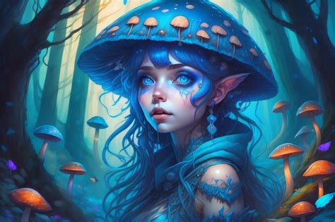 Premium Ai Image Blue Mushroom Girl Fantasy