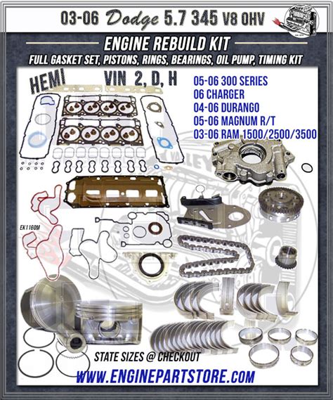 03 06 Dodge Hemi 5 7 V8 Engine Rebuild Kit 2 D H