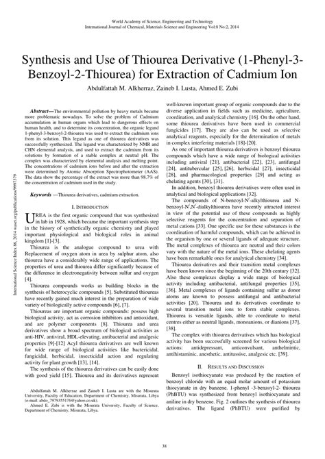 Pdf Synthesis And Use Of Thiourea Derivative 1 Phenyl 3 Benzoyl 2