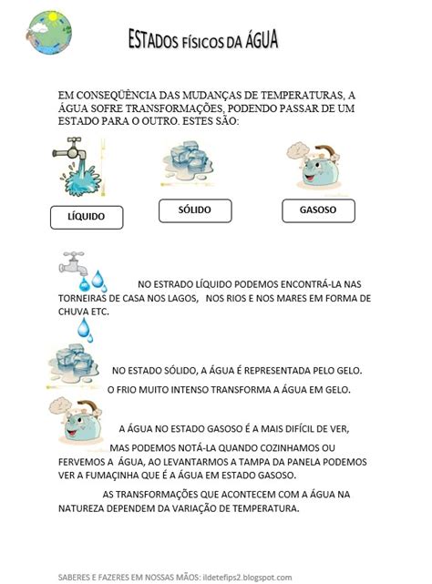 Saberes e Fazeres em Nossas Mãos ATIVIDADE DE CIÊNCIAS PARA 3º ANO ESTADOS FISICOS DA Á