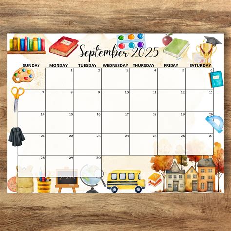 Editable September 2025 Calendar Back To School Cute September