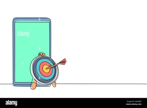 Single Continuous Line Drawing Smartphone And Arrow Hitting Target Mark