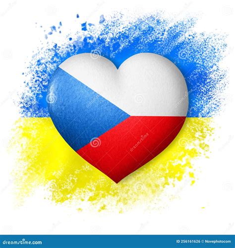 Flags Of Ukraine And Czech Heart Color Of The Flag On The Background