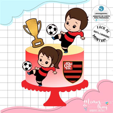 Arquivo De Corte Topo De Bolo Flamengo Menino E Menina 003 Topo De