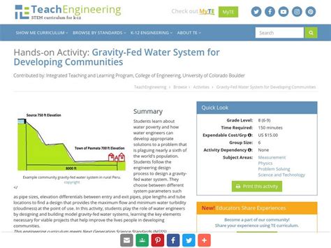 Teach Engineering Gravity Fed Water System For Developing Communities