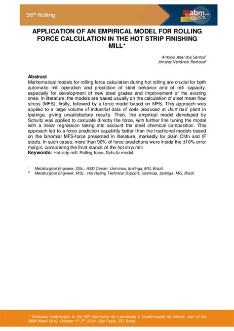 Pdf Application Of An Empirical Model For Rolling Force Calculation