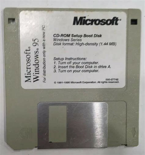Microsoft Windows 95 Cd Rom Setup Boot Disk 1 44mb 000 27742 2021443125