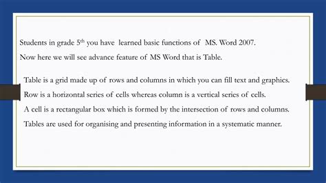 Grade Vi Word Processor Tabular Presentation Unit 1 Pptx