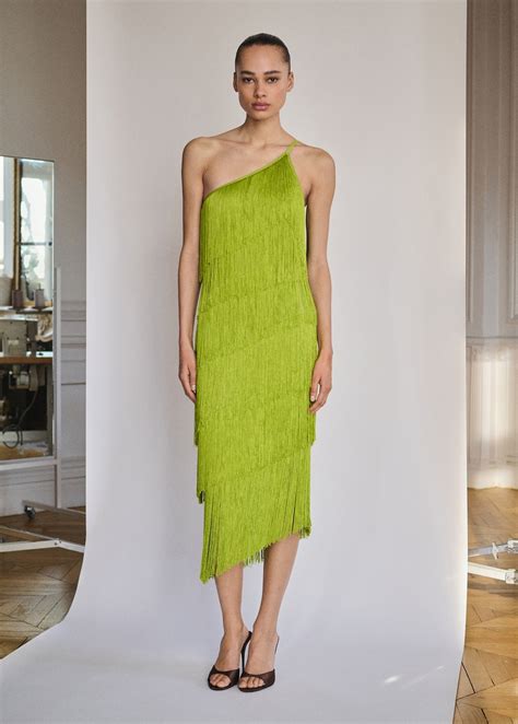 Asymmetrical Fringed Midi Dress Women Mango Usa