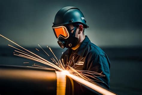 Premium Ai Image Male In Face Mask Welds With Argon Arc Welding