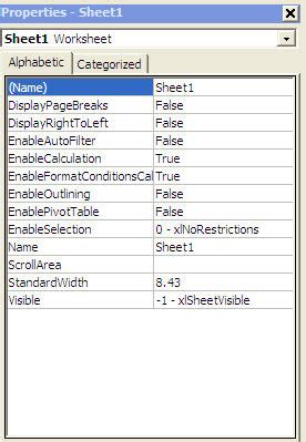 Properties Window In Excel