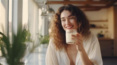 Premium Photo Woman At Home Holding A Glass Of Milk