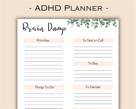 Brain Dump Printable Adhd Printable Brain Dump Adhd Planner Brain