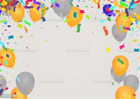 풍선과 색종이 조각이 있는 축하 배경 벡터 그림입니다 3차원 형태에 대한 스톡 벡터 아트 및 기타 이미지 3차원 형태