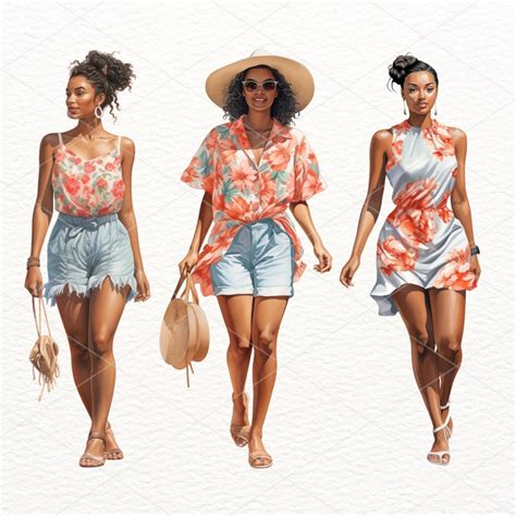 Watercolor Summer Fashion Girls Clipart Summer Fashion Summer Graphics Pretty Girl Fashion