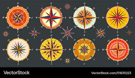 Vintage Marine Wind Rose Nautical Chart Colorful Vector Image