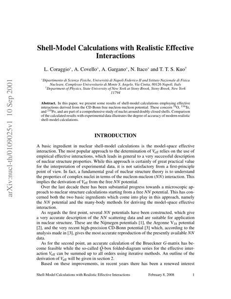 Pdf Shell Model Calculations With Realistic Effective Interactions