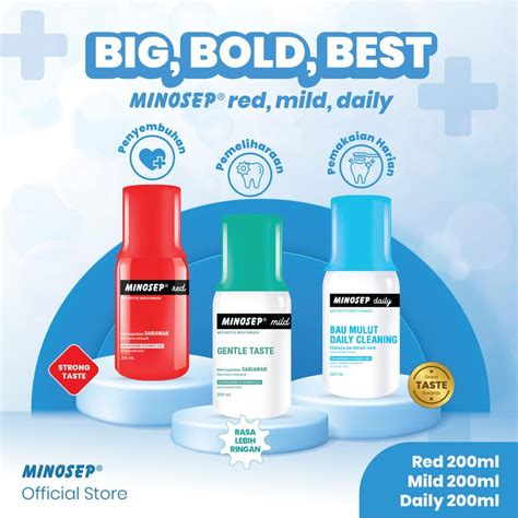 Minosep Obat Kumur Antiseptik Red 200ml Mild 200ml Daily 200ml