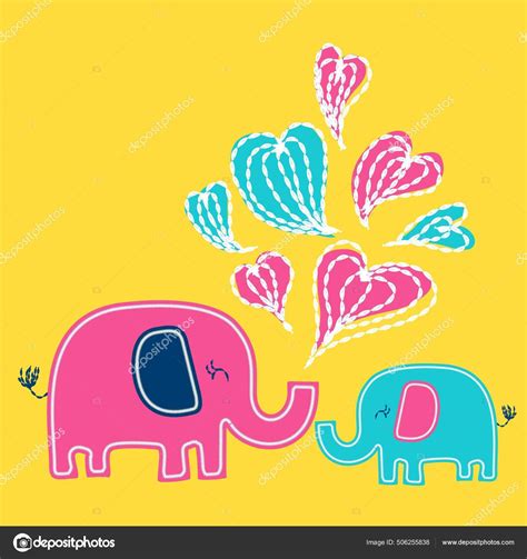 Parches Lindos Elefantes Corazones Azules Rosados Vector De Stock