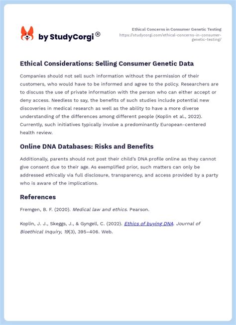 Ethical Concerns In Consumer Genetic Testing Free Essay Example