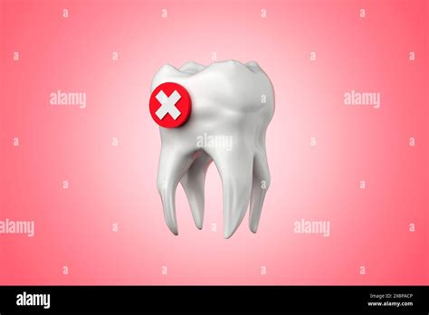 White Molar Tooth With A Cross Symbol On Pink Background Dental Care