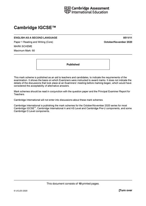 0511 W20 Ms 11 Igcse Reading Practice This Document Consists Of 10