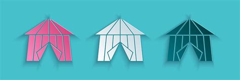 파란색 배경에 격리 된 종이 컷 서커스 텐트 아이콘 카니발 캠핑 텐트 놀이 공원 종이 아트 스타일 벡터 Premiere에 대한 스톡 벡터 아트 및 기타 이미지 Istock