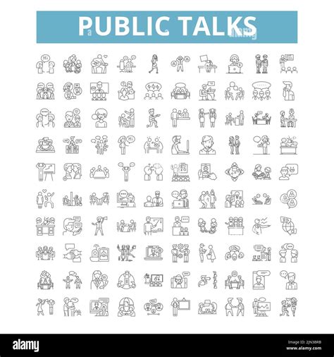Public Talks Icons Line Symbols Web Signs Vector Set Isolated