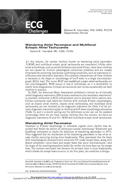 Wandering Atrial Pacemaker Aacn Advanced Critical Care Volume 26
