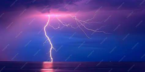 Lightning Storm Over Offshore Oil Rig At Dusk Concept Weather Lightning